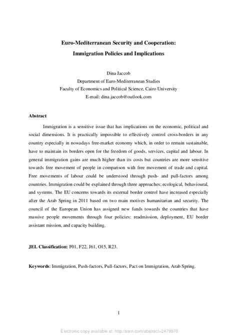 Euro Mediterranean Security And Cooperation Immigration Policies And