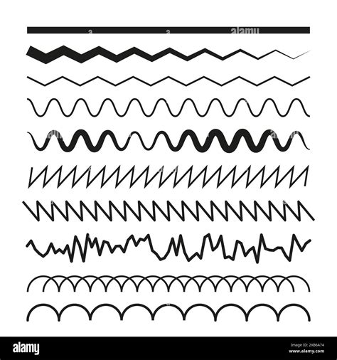 Various Line Patterns Different Wave And Zigzag Designs Black Vector Illustrations Decorative