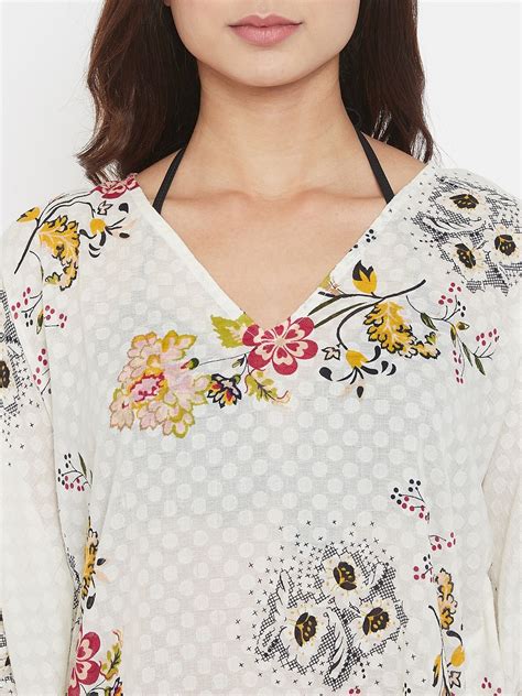Buy The Kaftan Company Floral Cotton Resort Wear Kaftan With Sleeve Tie