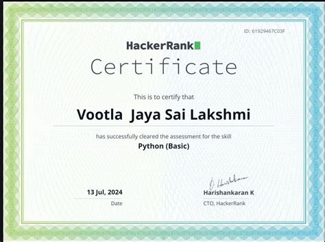 Vootla Jaya Sai Lakshmi On Linkedin Python Hackerrank Certification Codingjourney