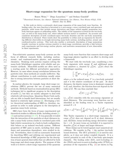 Pdf Short Range Expansion For The Quantum Many Body Problem