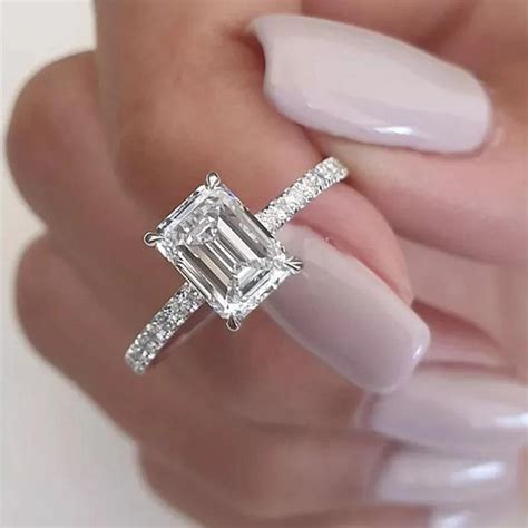 4 Carat Emerald Cut Colorless Moissanite Solitaire Halo Engagement Ring