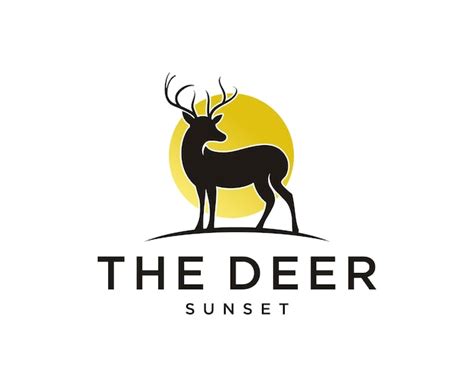 Logotipo de silhueta de veado modelo de vetor de design pôr do sol Vetor Premium