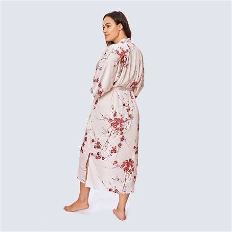 Cherry Blossom And Crane Plus Size Long Kimono Robe Kimono