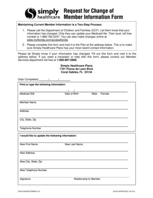 Fillable Online Request For Change Of Member Information Simply