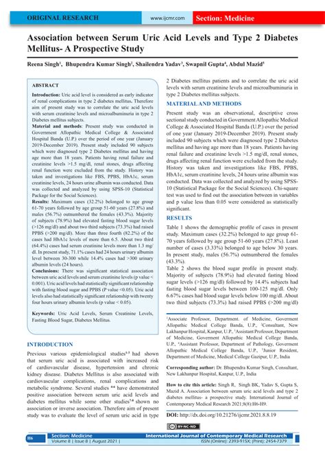 Pdf Association Between Serum Uric Acid Levels And Type 2 Diabetes