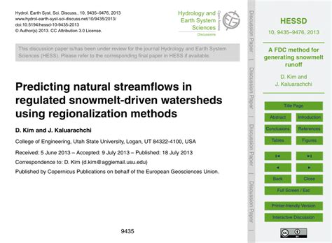PDF Predicting Natural Streamflows In Regulated Snowmelt Driven Watersheds Using
