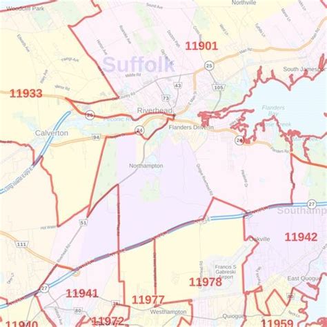 Suffolk County New York Zip Codes Map