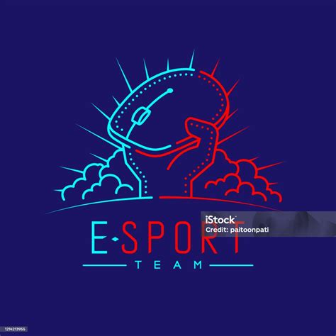 Esport 로고 아이콘 개요 스트로크 마우스 게이밍 기어 와 손 구름과 반경 디자인 일러스트 Esport 팀 텍스트와 복사