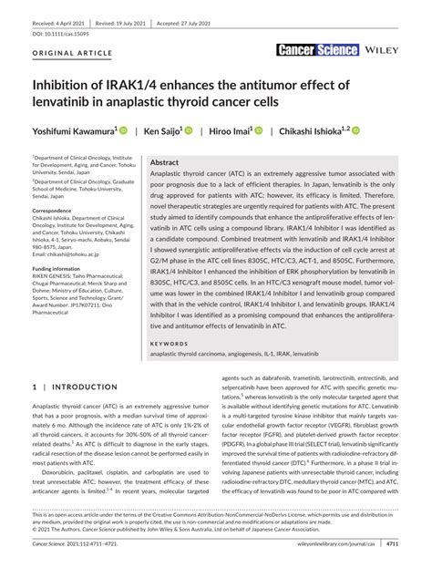 Pdf Inhibition Of Irak14 Enhances The Antitumor Effect Of Lenvatinib