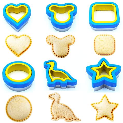 Hariumiu Cartoon Shape Bread Cutter 6 Sets Sandwich Mold Bread Cutter Cute Cartoon Dinosaur Star