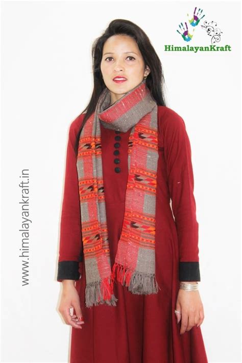 HimalayanKraft Hand Woven Pure Wool Kullu Handloom Grey Stole Strips Buy Online