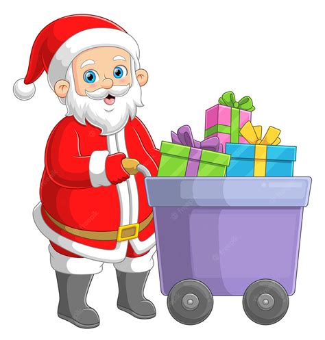 Premium Vector Santa Claus Pushing Trolley And Many Ts
