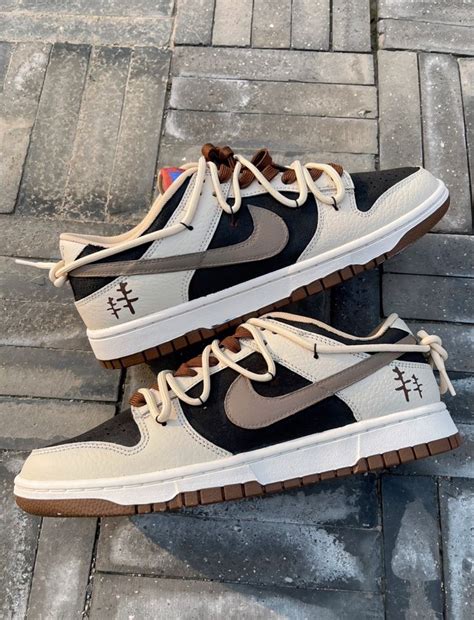 Custom Dunk Extra White Lace Black Brown Beige Black Laces Black And