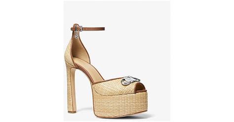 Michael Kors Mk Martina Straw Peep Toe Platform Pump In Metallic Lyst