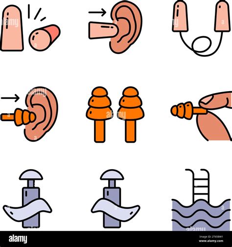 Earplugs Icons Set Color Vector Anti Noise Device Earplugs Protection