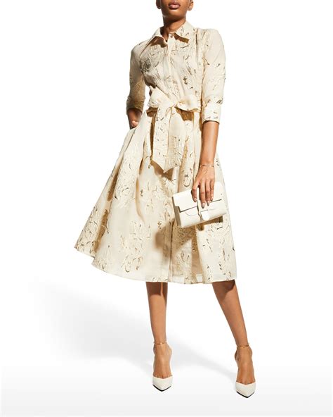 Rickie Freeman For Teri Jon Metallic Jacquard Belted Shirtdress