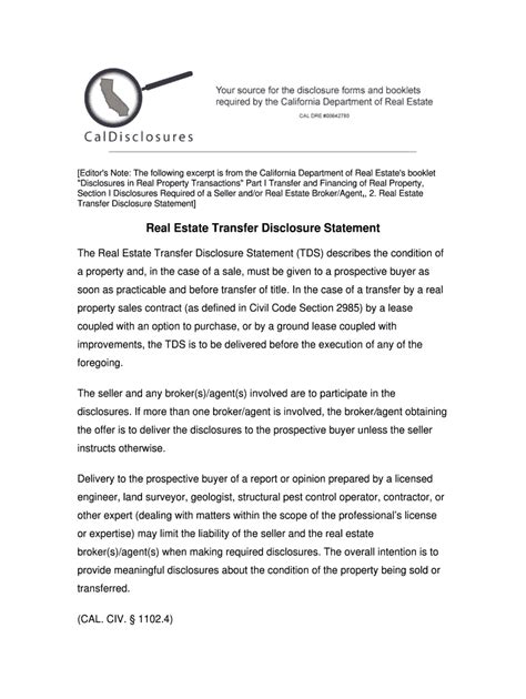 Transfer Disclosure Statement Fill Out And Sign Online Dochub