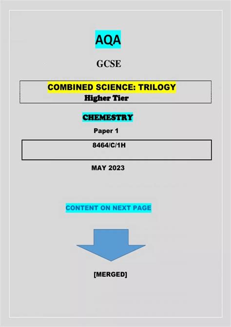 Aqa Gcse Combined Science Trilogy Higher Tier Chemestry Paper 1 8464 C 1h Questions And Marking