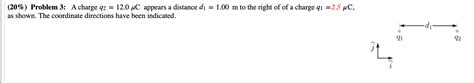 solved 20 problem 3 a charge q2 12 0μc appears a