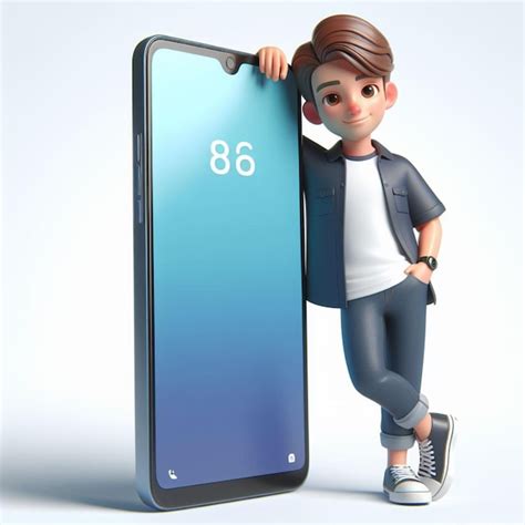 Premium Photo 3d Animation Of Man Standing Leaning On A Large Cellphone
