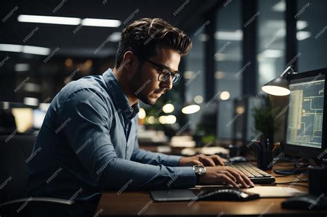 Premium Photo Engineer Working On A Computer In Office Engineering And Architecture Concept