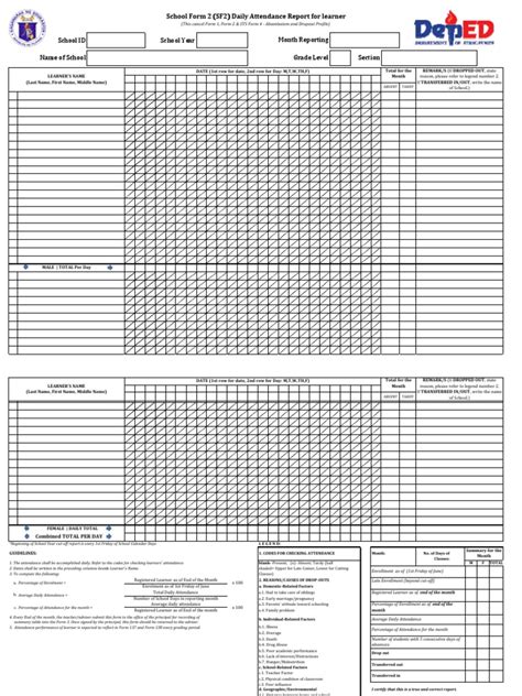 Daily Attendance Report For [school Name] Documenting Learner