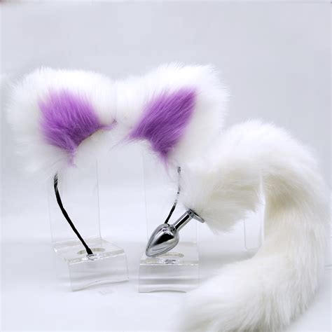Erotic Cosplay Accessories Set Fox Tails Metal Anal Plug With Cute Ears Headbands Anus Prostate