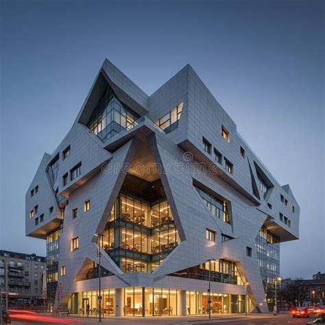 Futuristic Angular Building With A Geometric Façade In Gray Tones