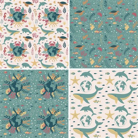 Collection Of Seamless Marine Patterns By Oksana Illustana On Dribbble