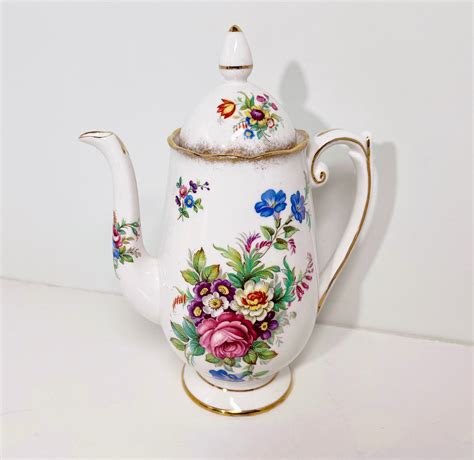 Roslyn Teapot Minuet Teapot Floral Teapot English Bone China Teapot