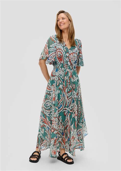 Gesmoktes Maxikleid Aus Chiffon Mit V Ausschnitt Minze Soliver
