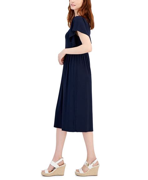 Tommy Hilfiger Womens Round Neck Flutter Sleeve Dress Macys