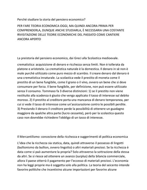 Risposta Domande Storia Del Pensiero Economico PerchÈ Studiare La