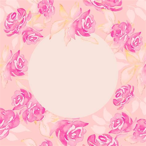 Watercolor Floral Card With Pink Roses Hand Drawn Illustration Vector