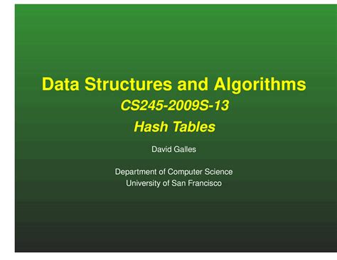 Hash Tables Data Structure And Algorithms Lecture Slides Cs 245