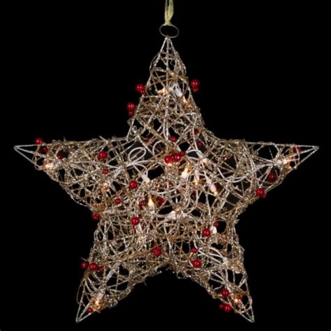 Northlight 18 Lighted Champagne Gold Glittered Rattan Berry Hanging