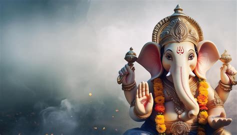 Lord Ganesha The Elephant Headed God Adorned With Flowers Banner