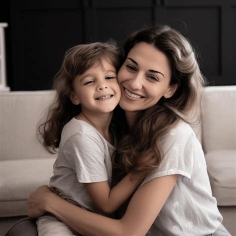 Premium Ai Image A Mother And Daughter Hugging On A Couch