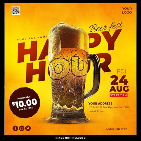 맥주 파티 전단지 소셜 미디어 배너 서식 파일 무료 Psd 파일