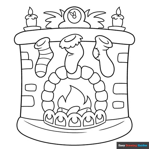 Fireplace With Christmas Stockings Coloring Page Easy Drawing Guides