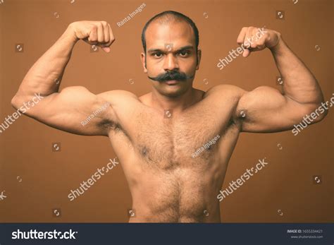 Muscular Indian Man Mustache Shirtless Against Stock Photo Shutterstock