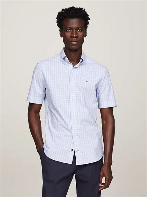 Kariertes Regular Fit Kurzarm Hemd Blau Tommy Hilfiger