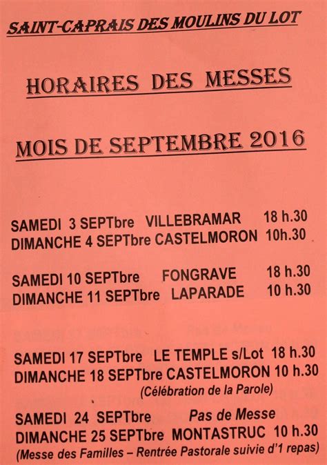 HORAIRES DES MESSES