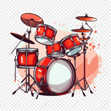 그것에 물보라와 배경에 드럼 세트 클립 아트 빨간색 드럼 키트 Izle 만화 벡터폰트악기 Png 일러스트 무료 다운로드 Lovepik