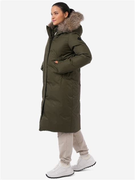Пуховик женский удлиненный с мехом Хаки цвет — купить за 21900 руб со скидкой 37 отзывы в