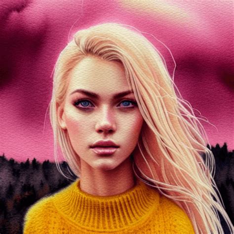 Beautiful Blonde Women In Pink Dress With Ultradetailed Thunderstorm