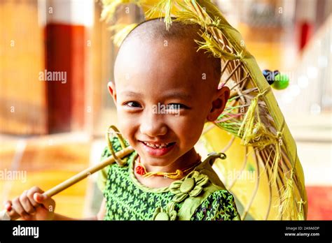 A Burmese Girl With Parasol Su Taung Pyae Pagoda Mandalay Hill