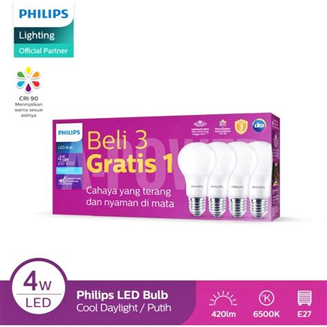 Jual Philips Lampu LED Bulb Bohlam Multipack 4W Putih Shopee Indonesia