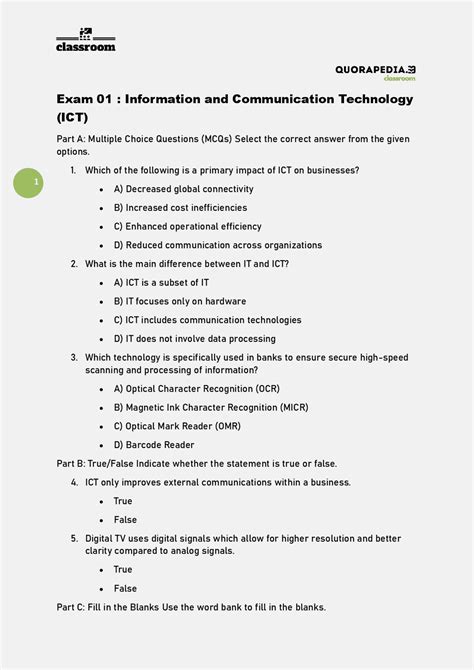Exam On Ict With Answers Pdf File Information And Communication